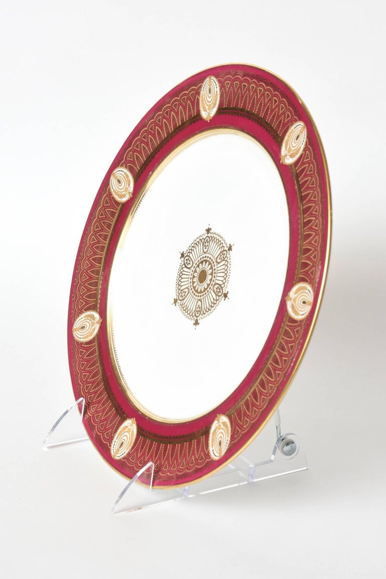 Stunning Ruby Red and Gilt Dinner Plates, Gold Medallion Centers ...