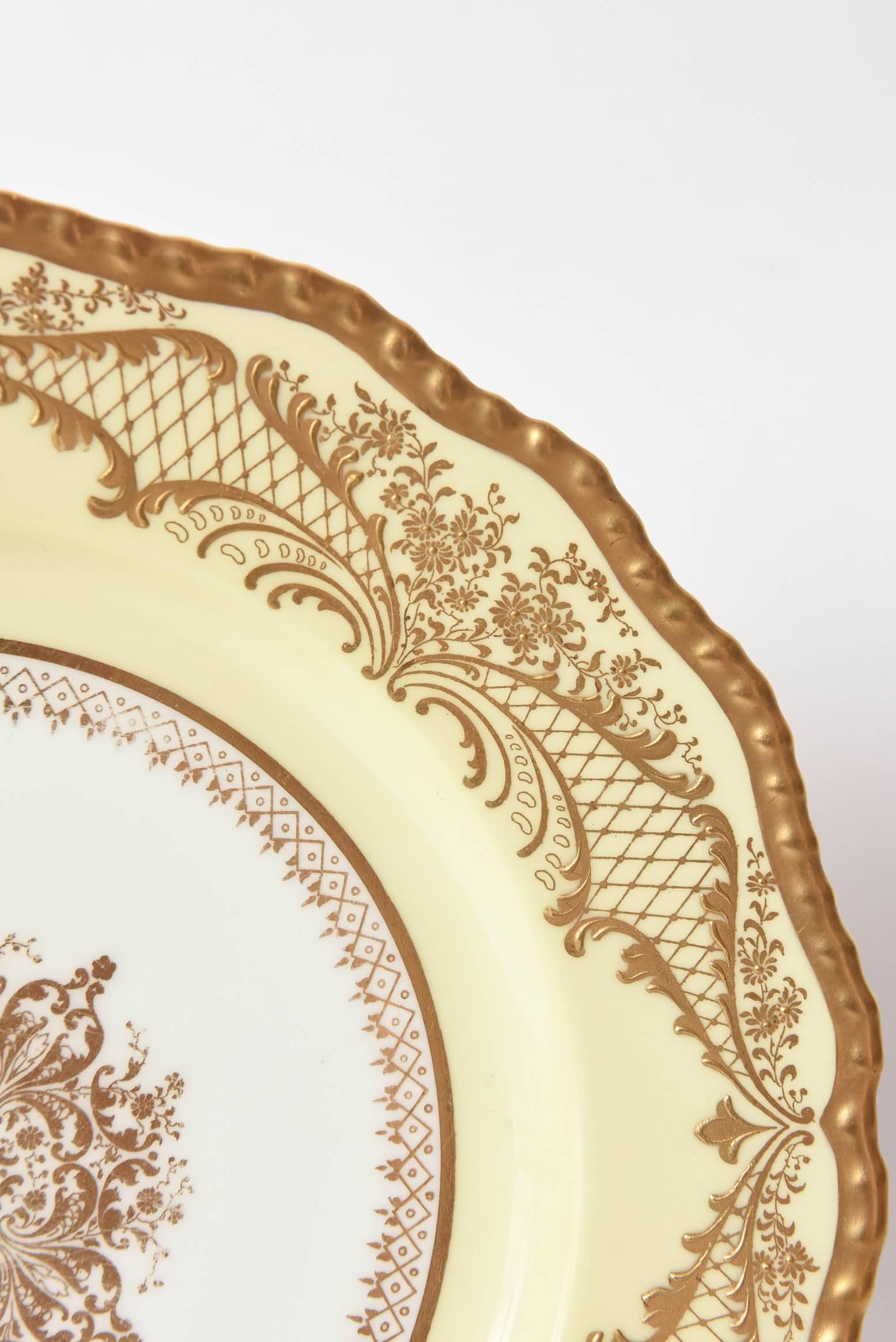 12 Elegant and Heavily Gilt Encrusted Dinner or Place Plates, Antique ...