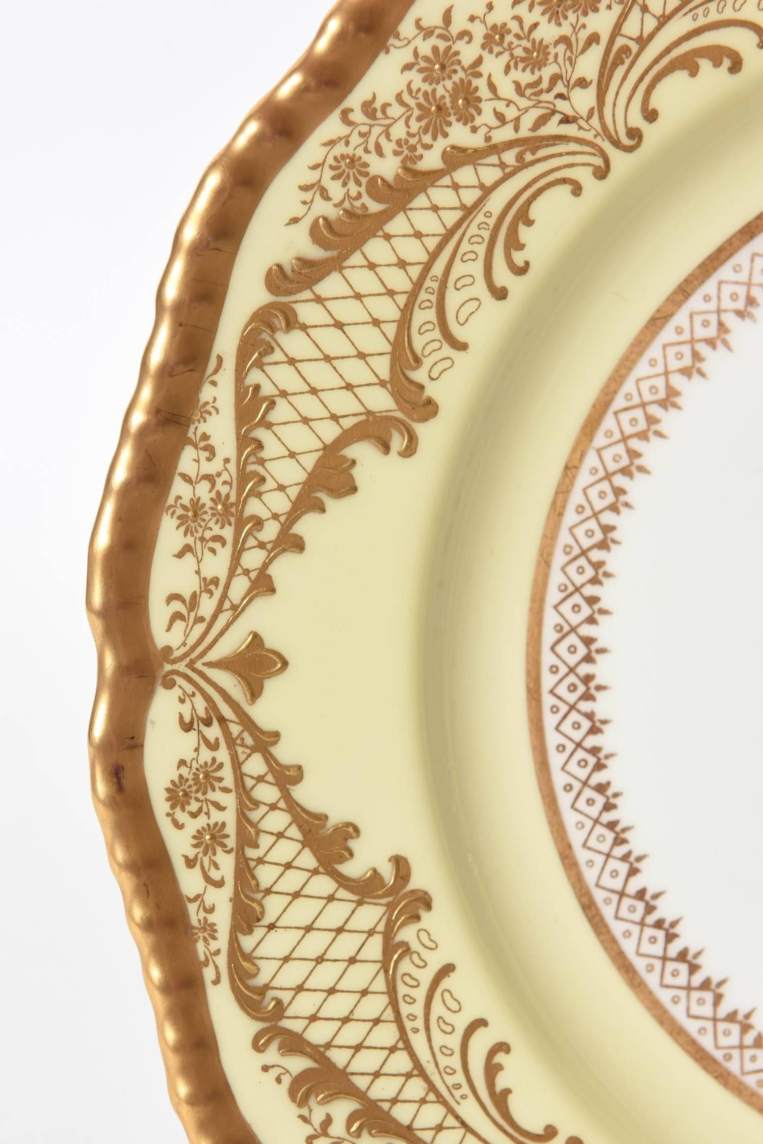 12 Elegant and Heavily Gilt Encrusted Dinner or Place Plates, Antique ...
