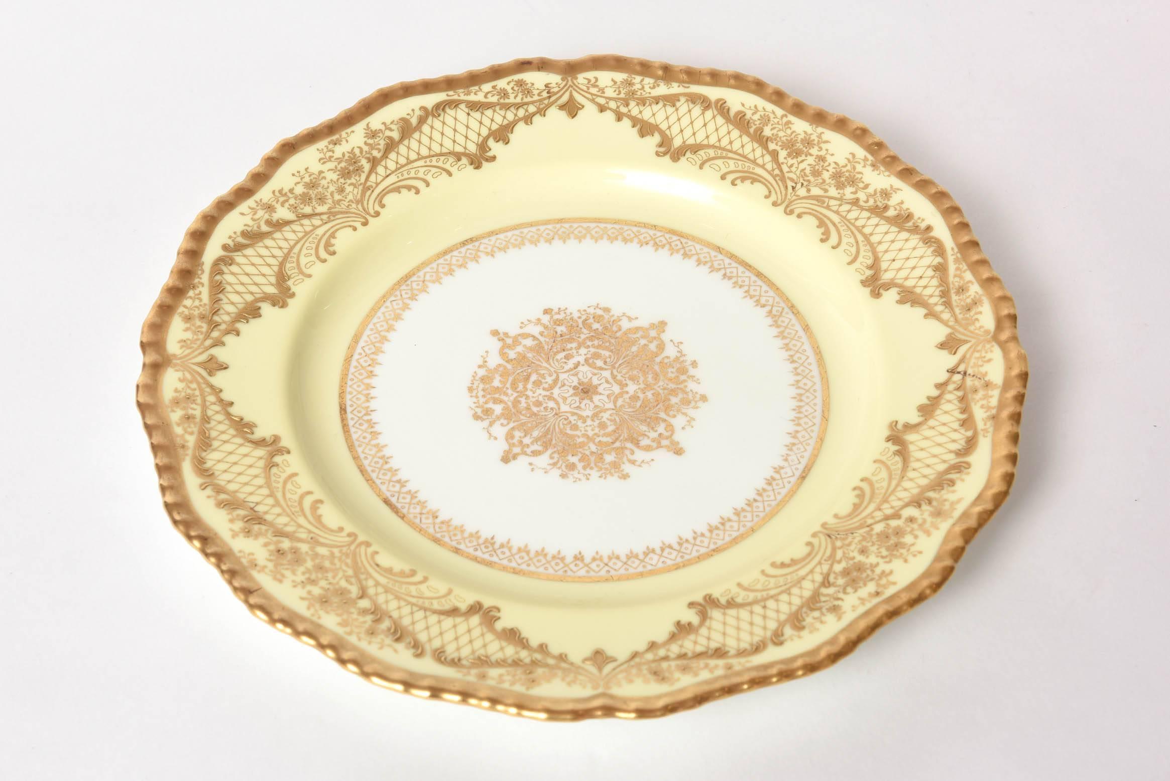 12 Elegant and Heavily Gilt Encrusted Dinner or Place Plates, Antique ...