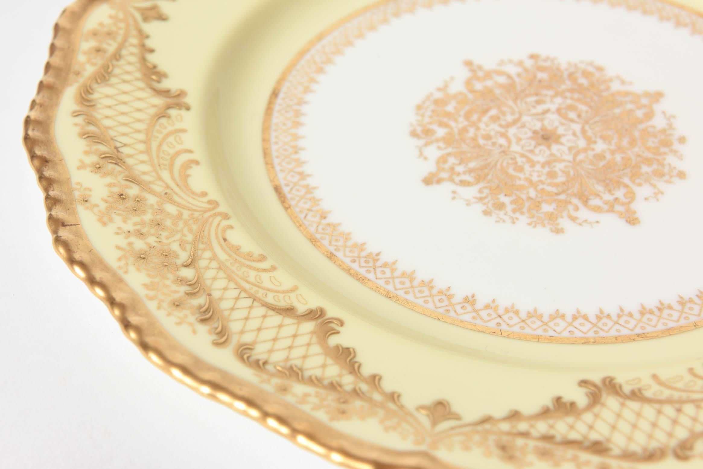 12 Elegant and Heavily Gilt Encrusted Dinner or Place Plates, Antique ...