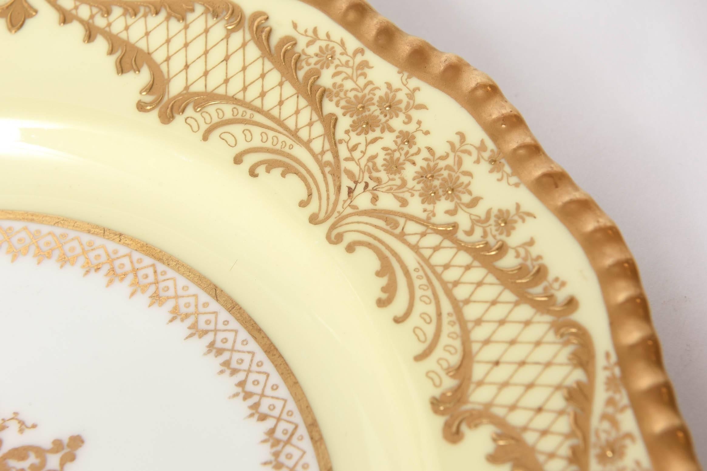 12 Elegant and Heavily Gilt Encrusted Dinner or Place Plates, Antique ...