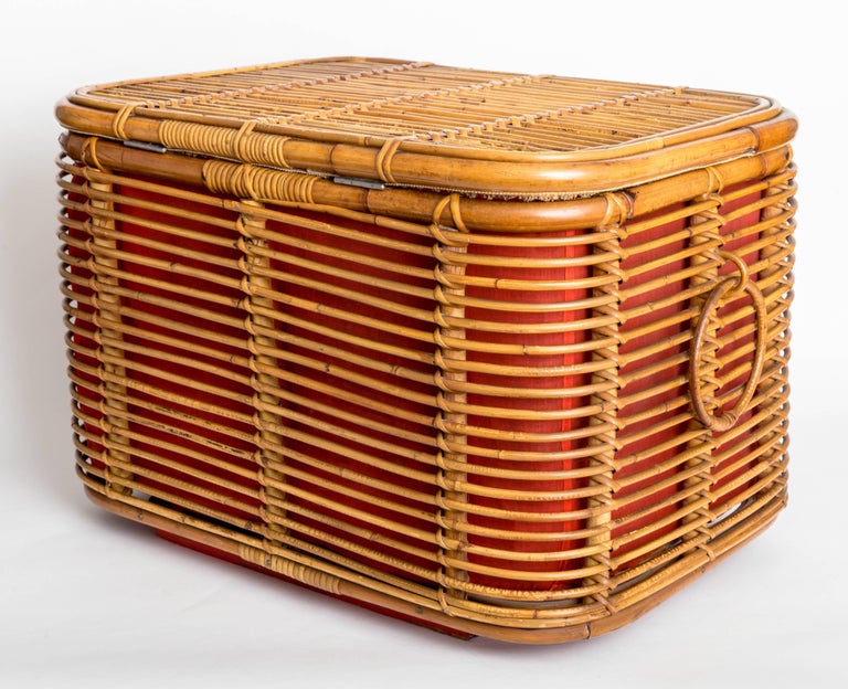 Rattan Ottoman or Storage Chest with Fabric Lining For Sale at 1stDibs