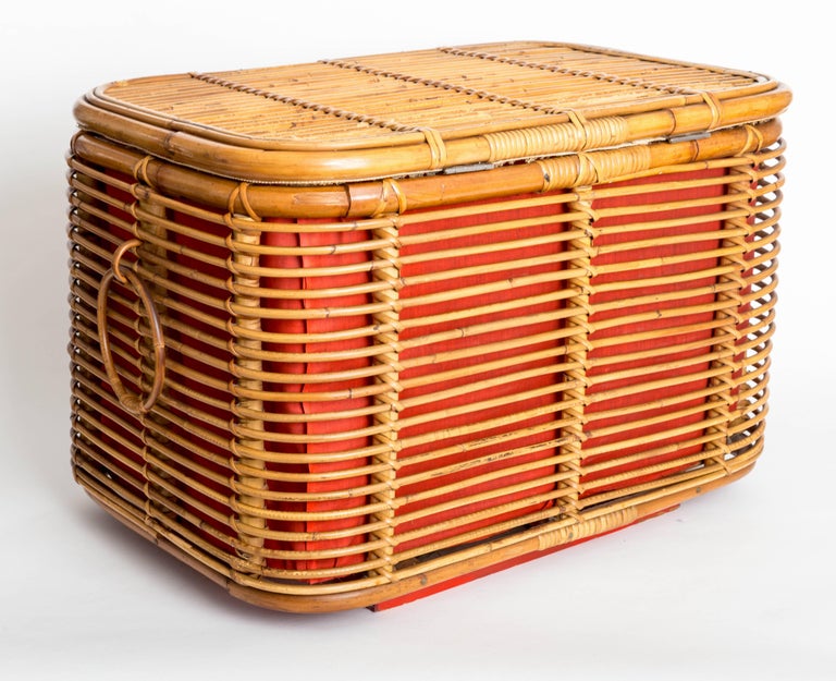 Rattan Ottoman or Storage Chest with Fabric Lining For Sale at 1stDibs