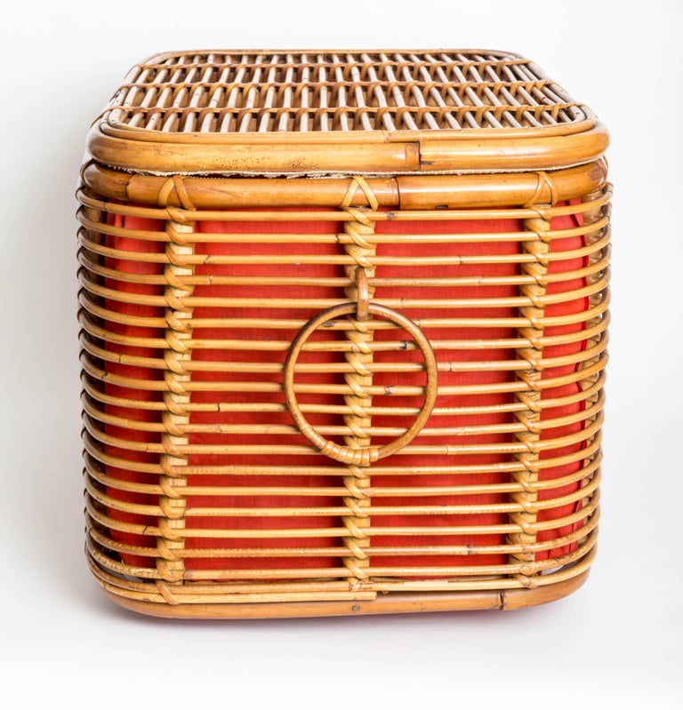 Rattan Ottoman or Storage Chest with Fabric Lining For Sale at 1stDibs