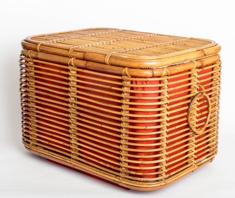Rattan Ottoman or Storage Chest with Fabric Lining For Sale at 1stDibs