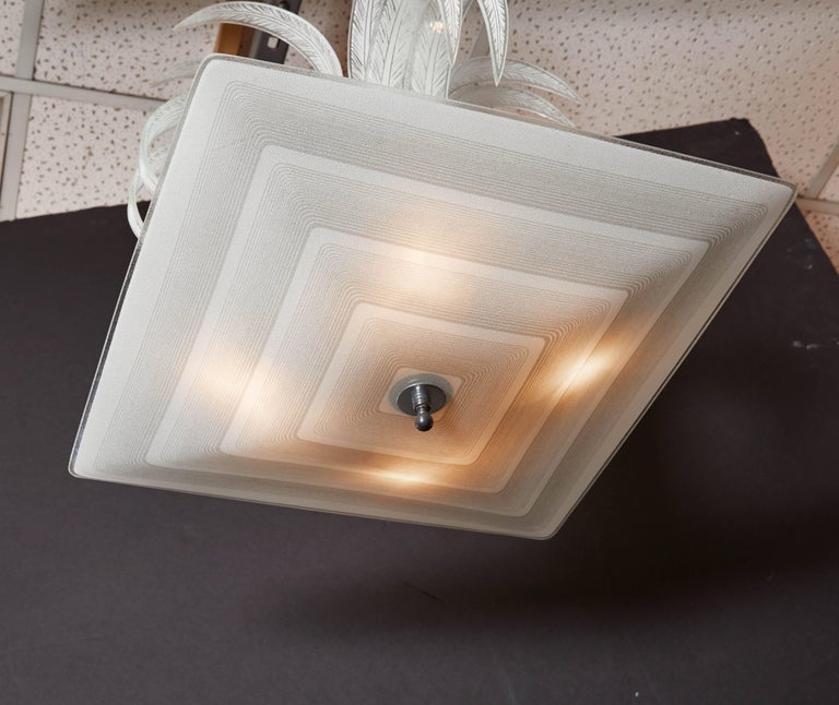 Art Deco Palm/Waterfall Square Pendant Chandelier For Sale at 1stDibs