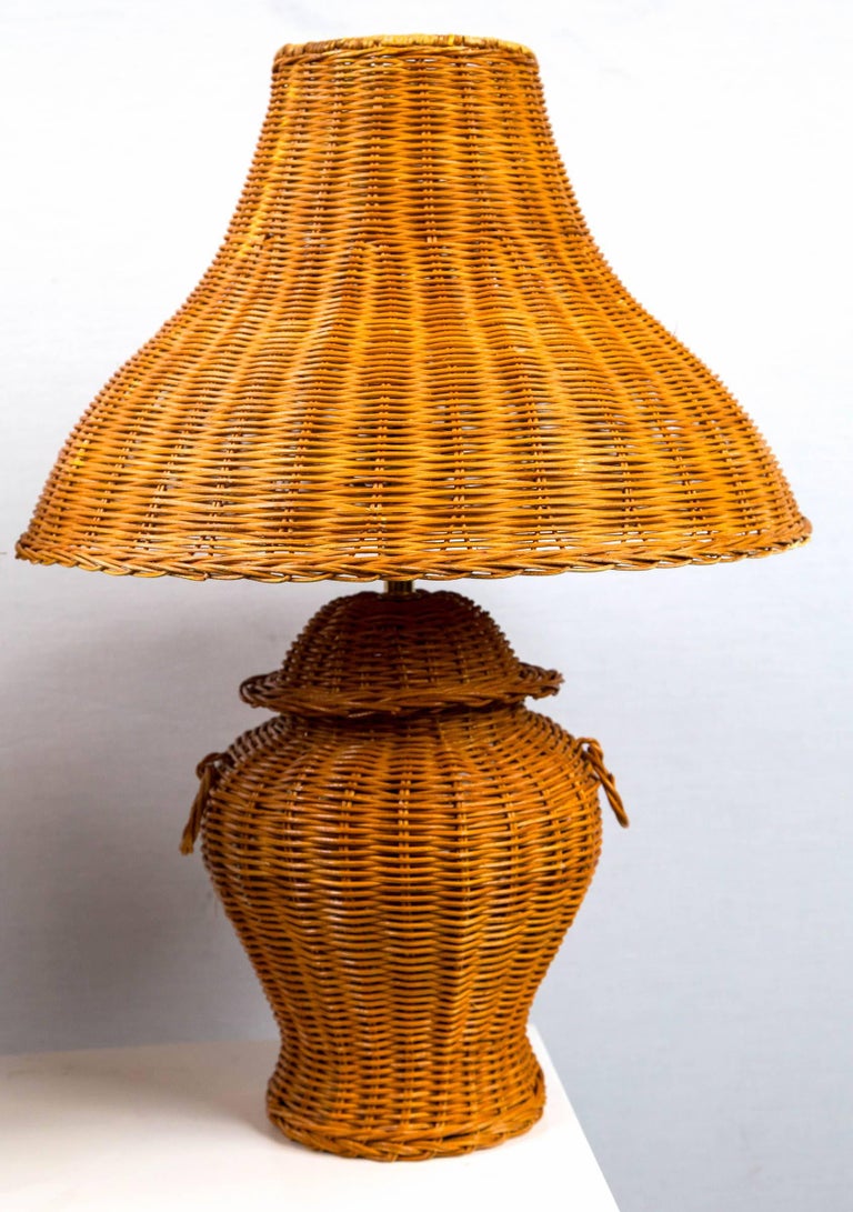 Pair of Natural Wicker Lamps and Shades at 1stDibs