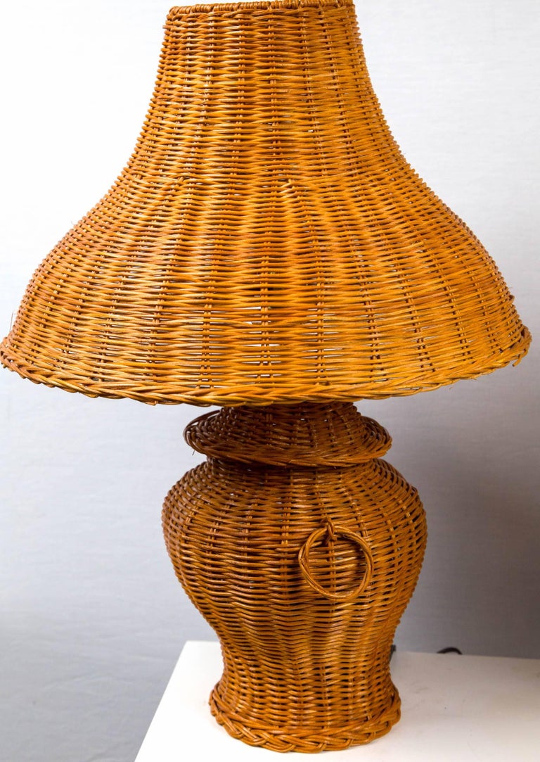 Pair of Natural Wicker Lamps and Shades at 1stDibs