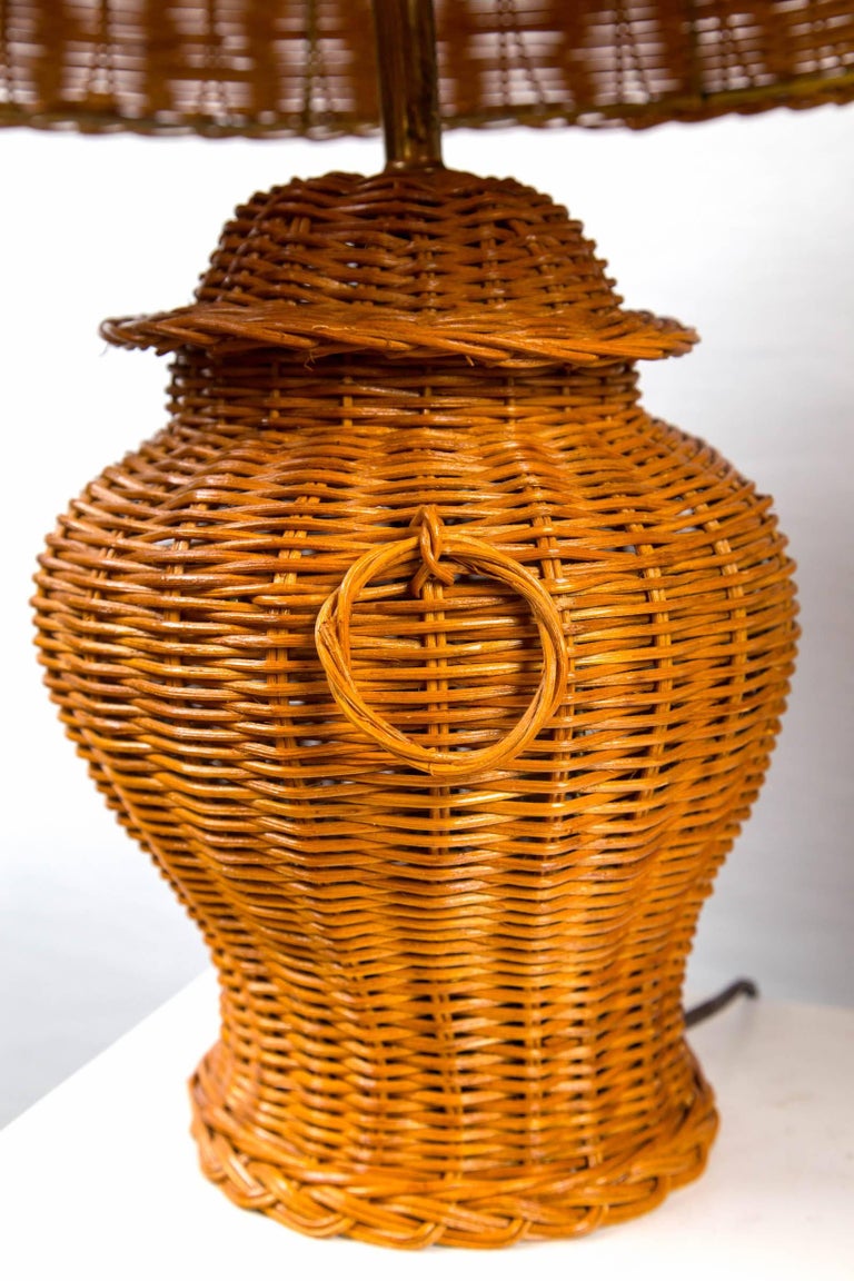 Pair of Natural Wicker Lamps and Shades at 1stDibs