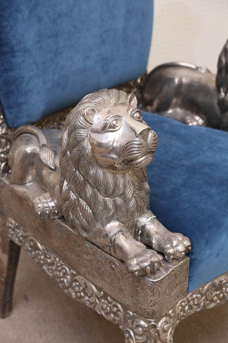 Sterling Silver Throne Type Chair with Lion Armrest For Sale at 1stDibs