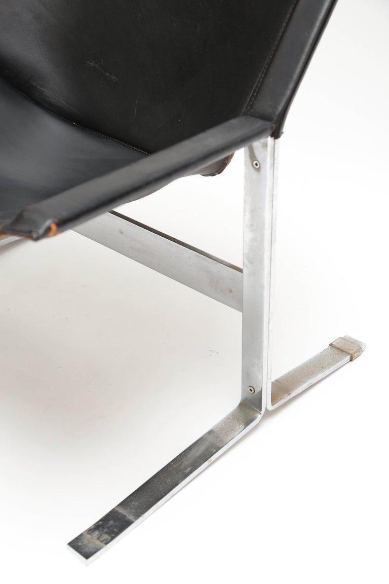 Pair of Clement Meadmore Leather Sling Lounge Chairs For Sale at 1stDibs