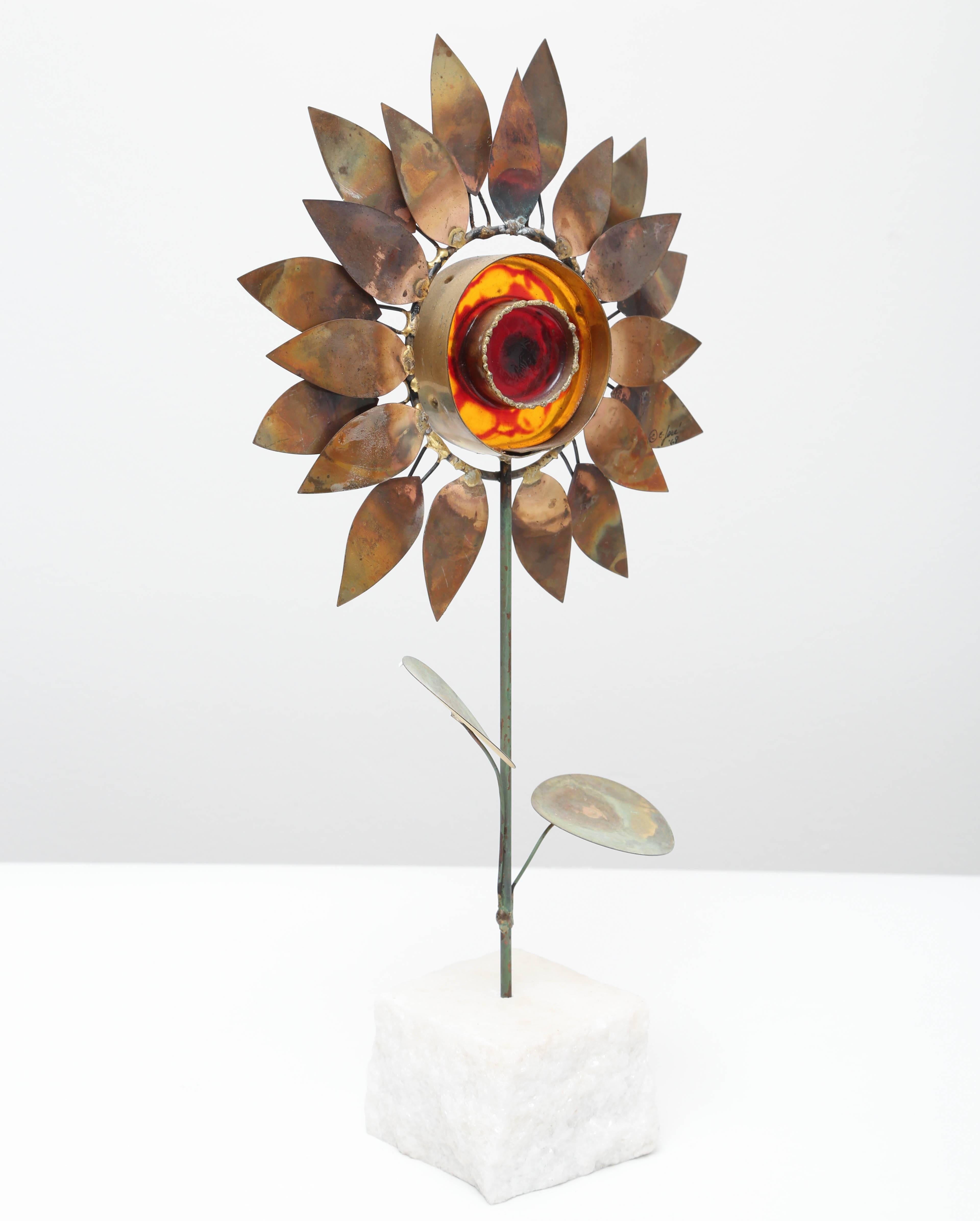 Rare Signed Curtis Jere Copper and Resin Sunflower Sculpture, 1968 at ...