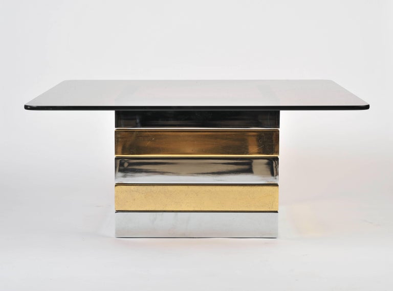 1970s Pieff Brass and Chrome Coffee Table with the Original Glass Top ...