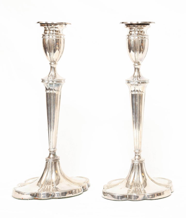 Pair of Tall English Sterling Candlesticks at 1stDibs