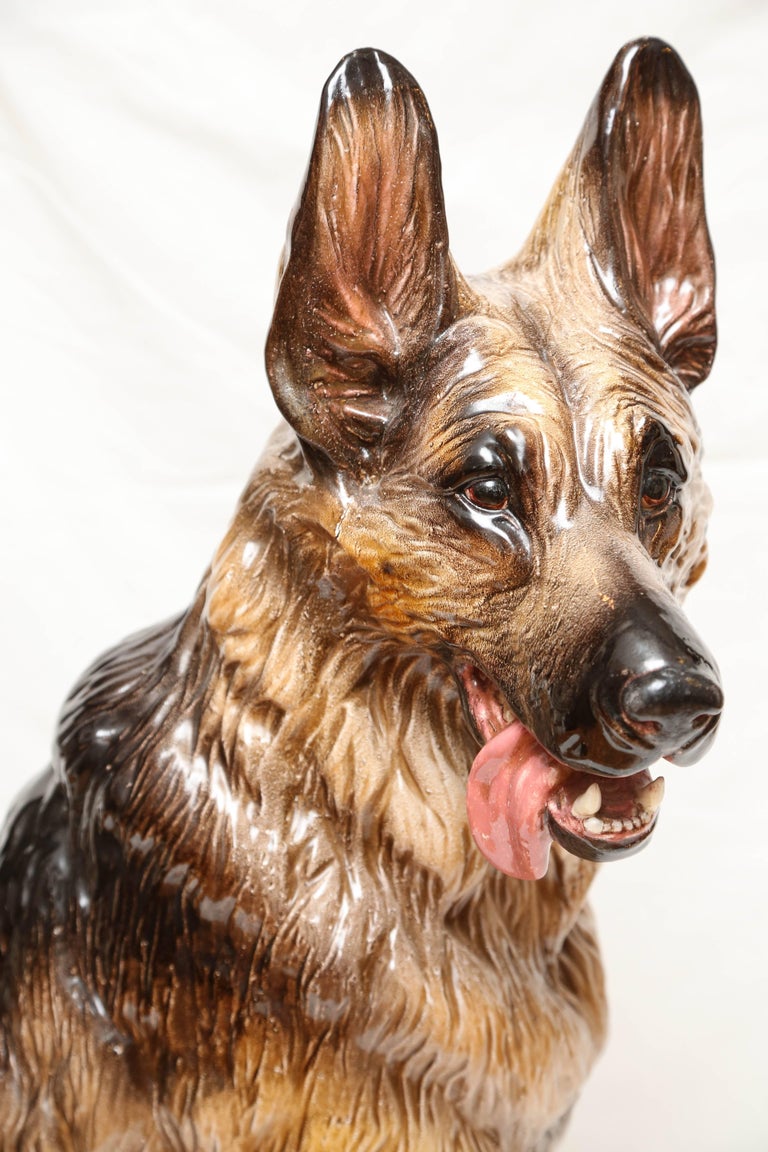 Terra Cotta Lifesize German Shepherd Dog Sculpture at 1stDibs