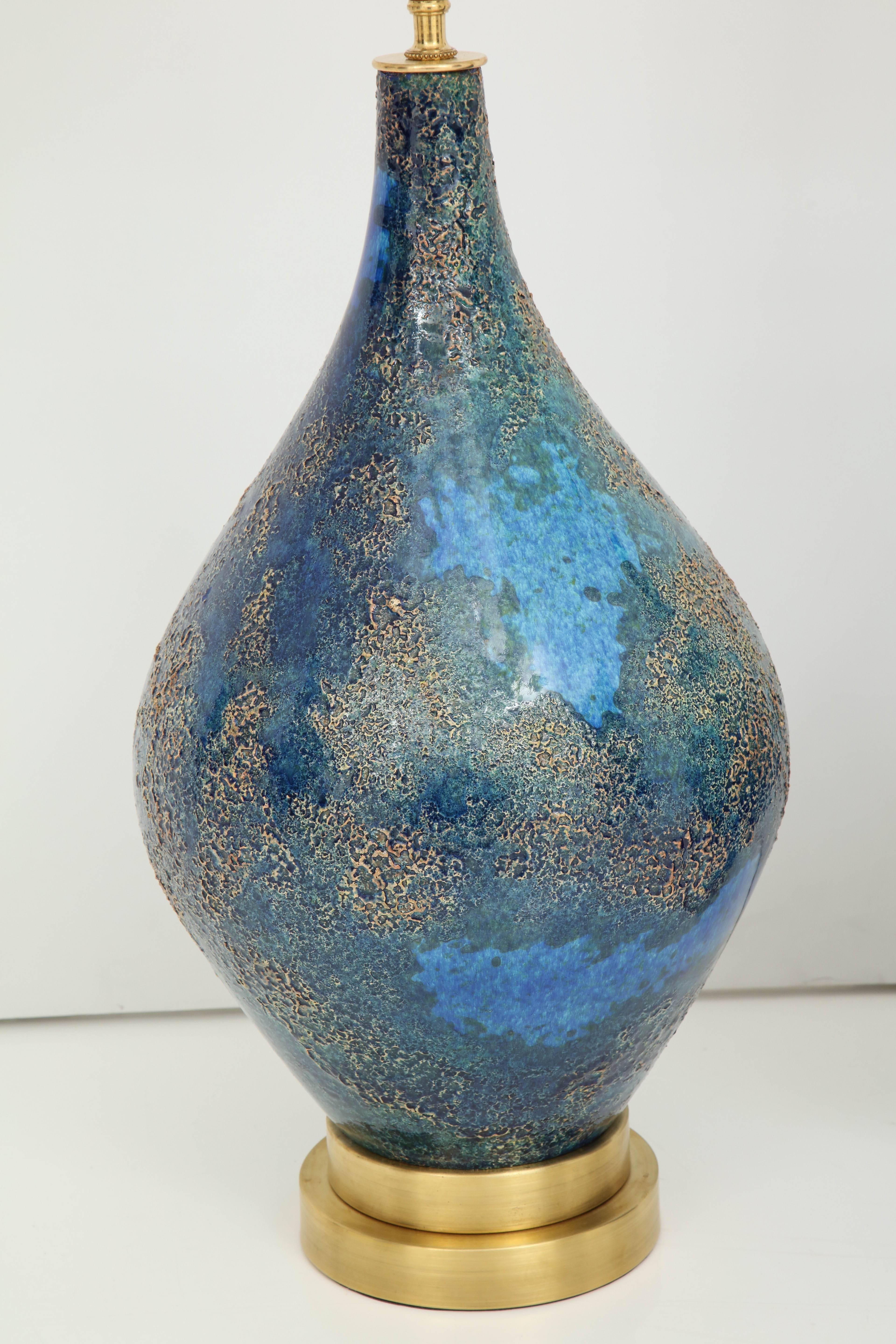 Pair of Volcanic Glazed Ceramic Lamps at 1stDibs