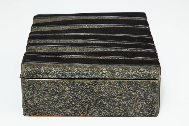 Shagreen Decorative Box, Black Shagreen and Palm Wood Details For Sale ...
