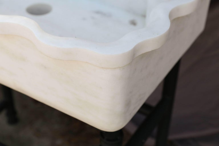 Midcentury Hand-Carved Marble Sink on Hand-Forged Iron Stand at 1stDibs