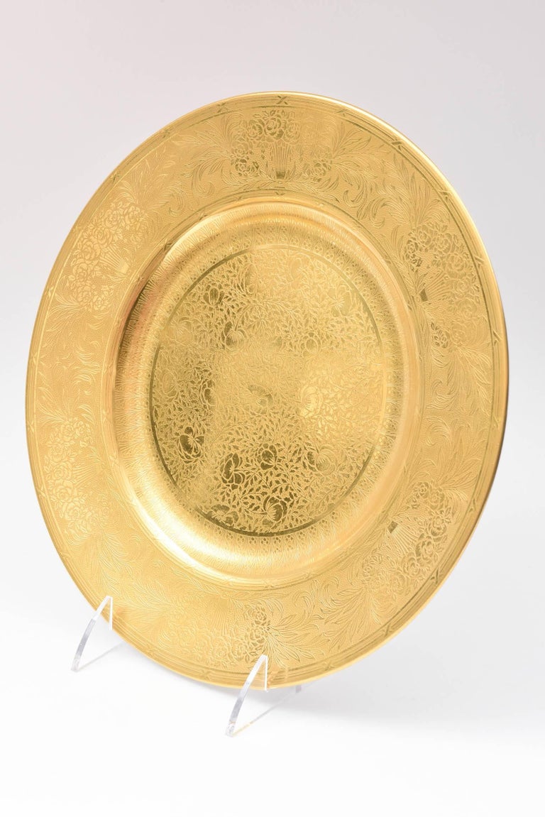 Eight Gilt Encrusted Presentation Plates, Minton, England with 24-Karat ...