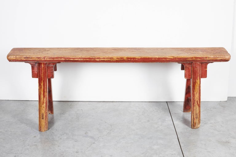 Classic Antique Chinese Two Person Bench with Old Paint For Sale at 1stDibs