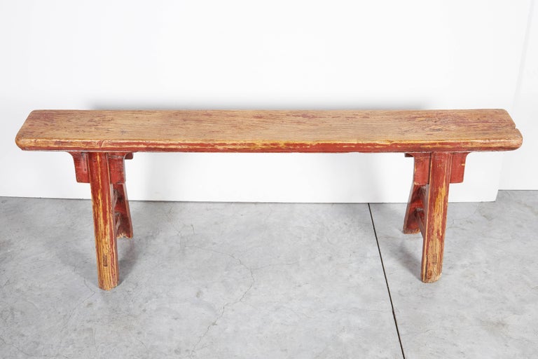 Classic Antique Chinese Two Person Bench with Old Paint For Sale at 1stDibs