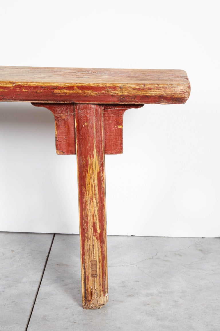 Classic Antique Chinese Two Person Bench with Old Paint For Sale at 1stDibs