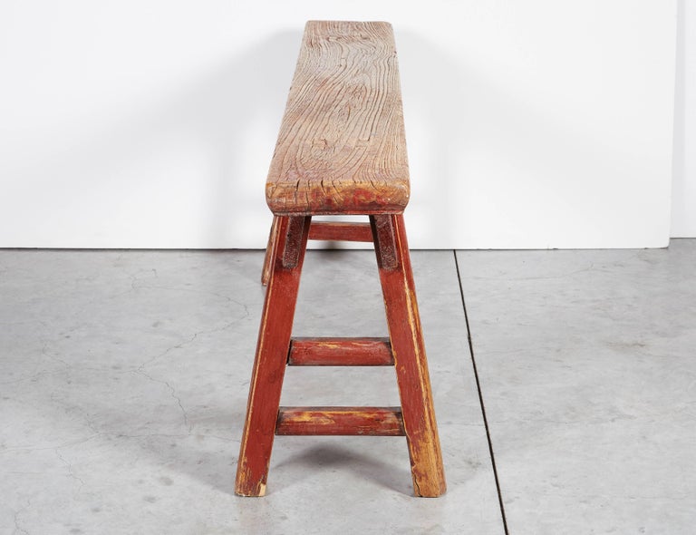 Classic Antique Chinese Two Person Bench with Old Paint For Sale at 1stDibs