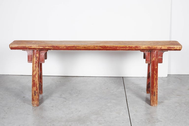 Classic Antique Chinese Two Person Bench with Old Paint For Sale at 1stDibs