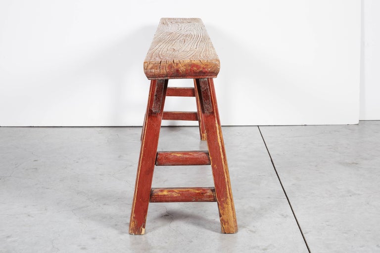 Classic Antique Chinese Two Person Bench with Old Paint For Sale at 1stDibs