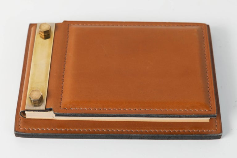 Delvaux Paris Leather and Brass Note Pad and Letter Rack Desk Set For ...
