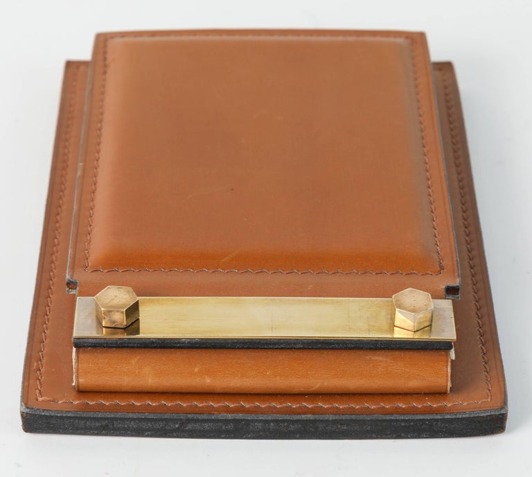 Delvaux Paris Leather and Brass Note Pad and Letter Rack Desk Set For ...
