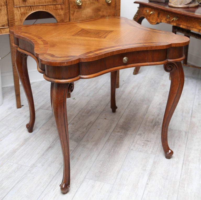 Italian Inlaid Game Table and Four Shell Back Chairs at 1stDibs