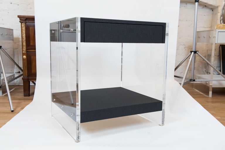 Custom Acrylic and Faux Shagreen Wrapped End Tables For Sale at 1stDibs