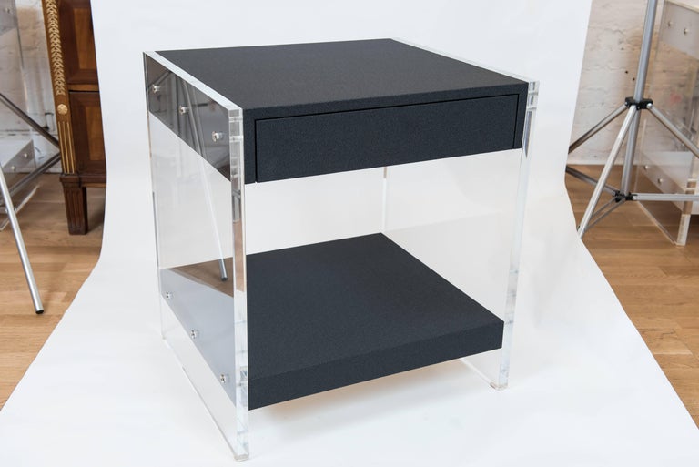 Custom Acrylic and Faux Shagreen Wrapped End Tables For Sale at 1stDibs