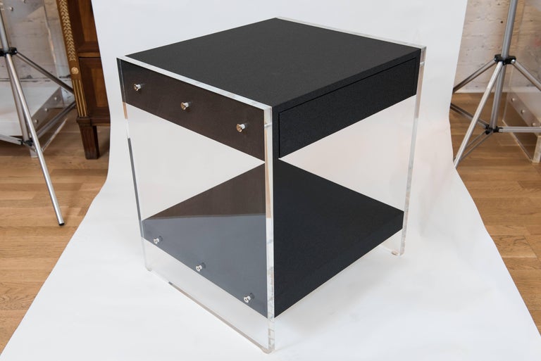 Custom Acrylic and Faux Shagreen Wrapped End Tables For Sale at 1stDibs