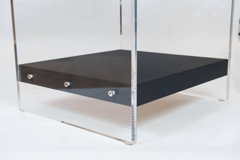 Custom Acrylic and Faux Shagreen Wrapped End Tables For Sale at 1stDibs