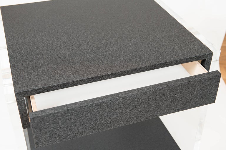 Custom Acrylic and Faux Shagreen Wrapped End Tables For Sale at 1stDibs