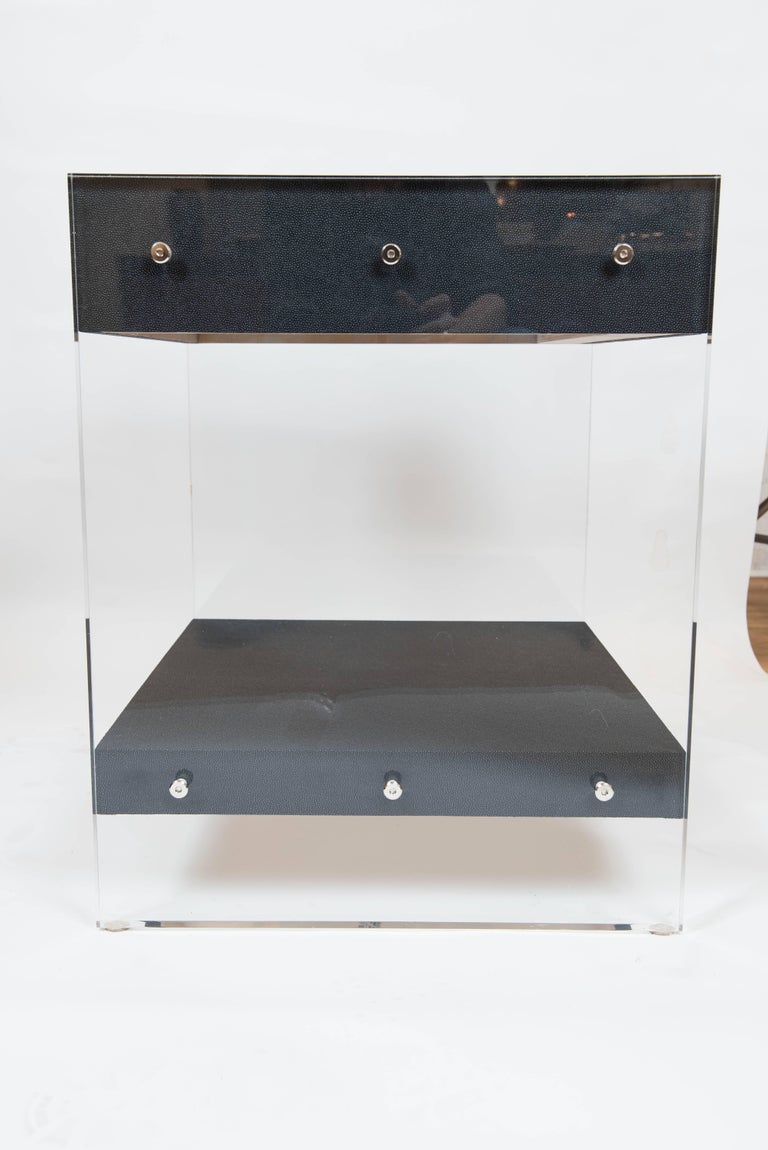 Custom Acrylic and Faux Shagreen Wrapped End Tables For Sale at 1stDibs