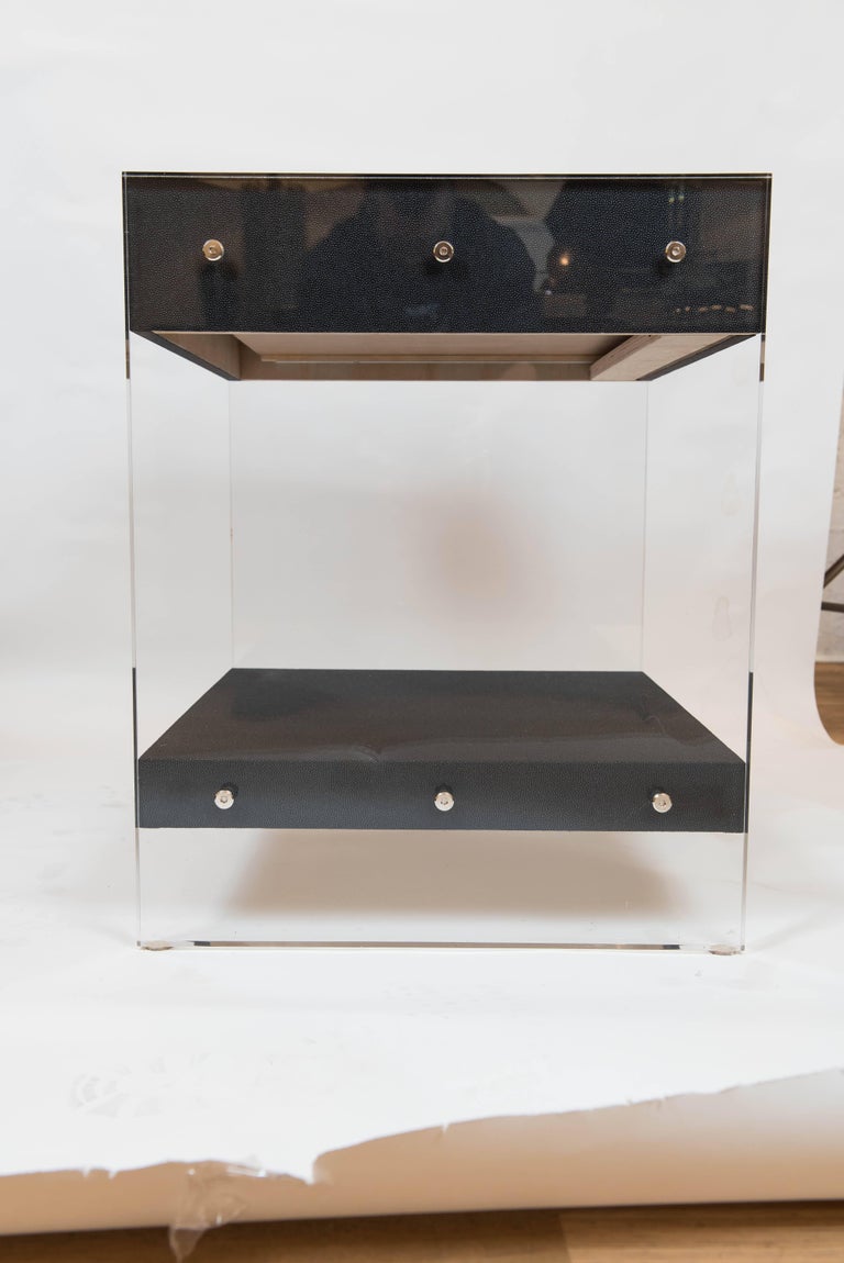 Custom Acrylic and Faux Shagreen Wrapped End Tables For Sale at 1stDibs