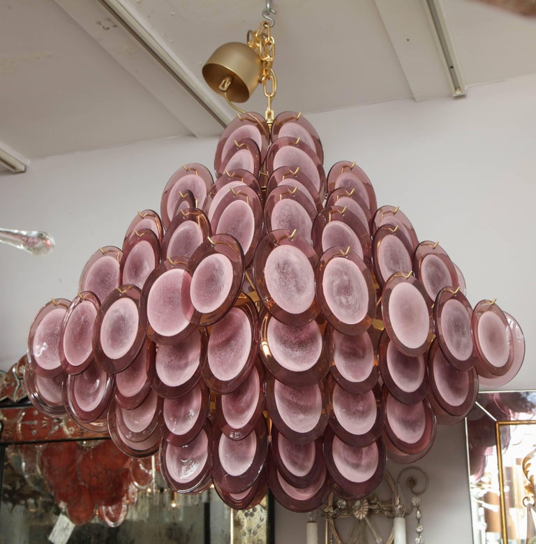 Custom Large Purple Murano Glass Disc Chandelier in Double Pyramid ...
