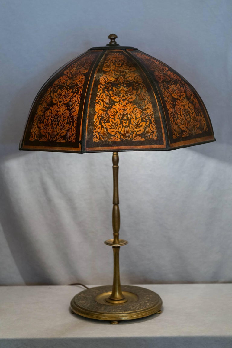 Gilt Bronze Lamp Base with Period Mica Shade at 1stDibs