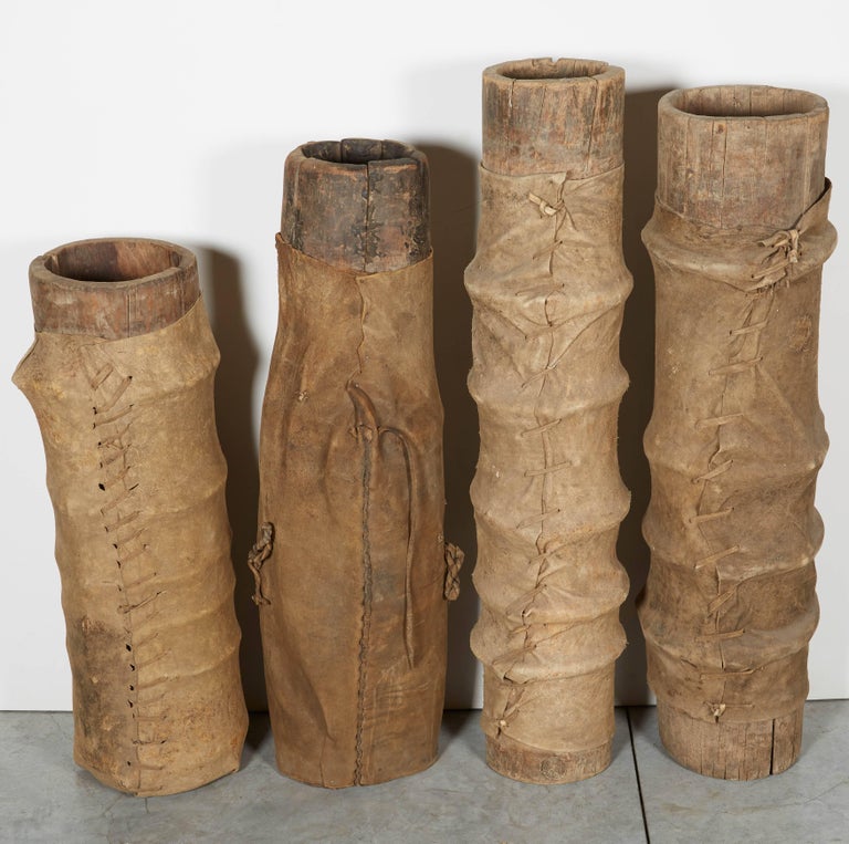 Unusual Leather Covered Yak Butter Churns From Tibet For Sale at 1stDibs