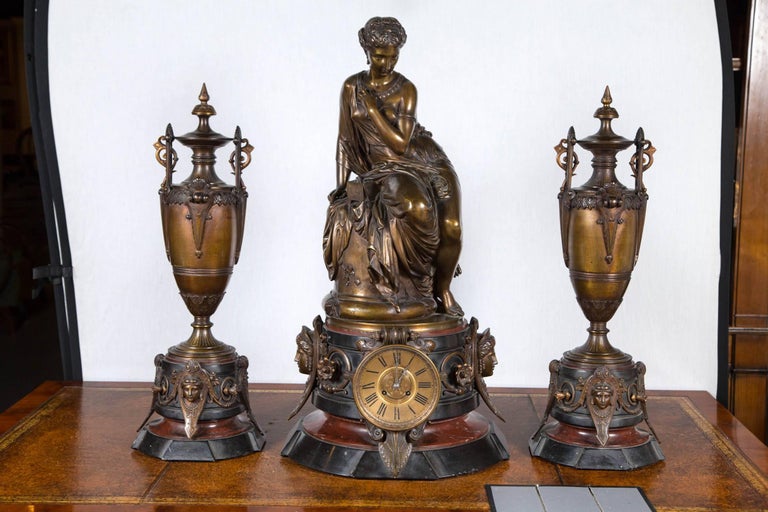 Magnificent Belle Époque Palace Bronze Clock Set For Sale at 1stDibs