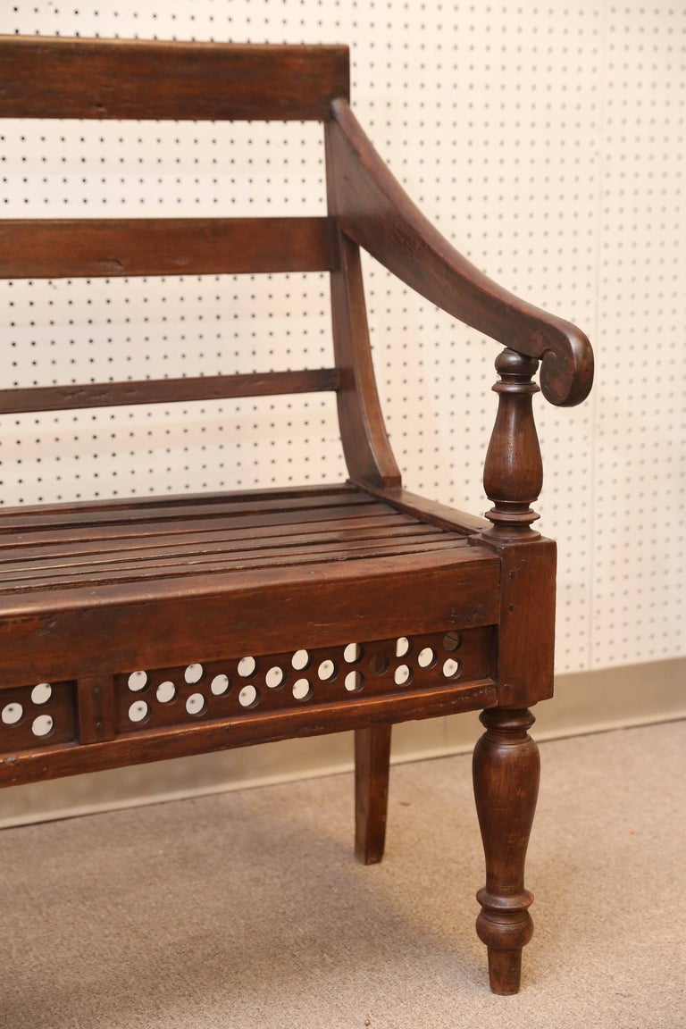1910s Solid Teakwood British Colonial Office Bench from a Rail Road ...