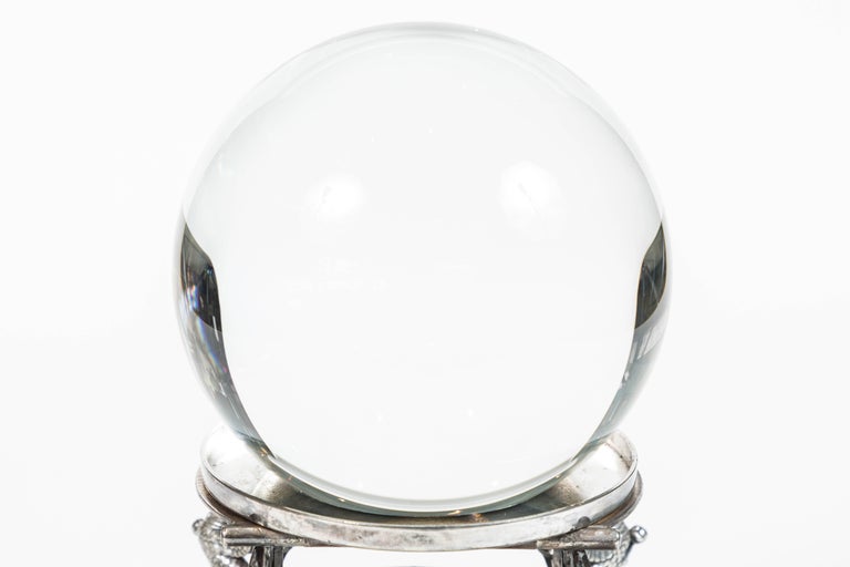 Large Vintage Crystal Ball On Antique Silverplate Base at 1stDibs