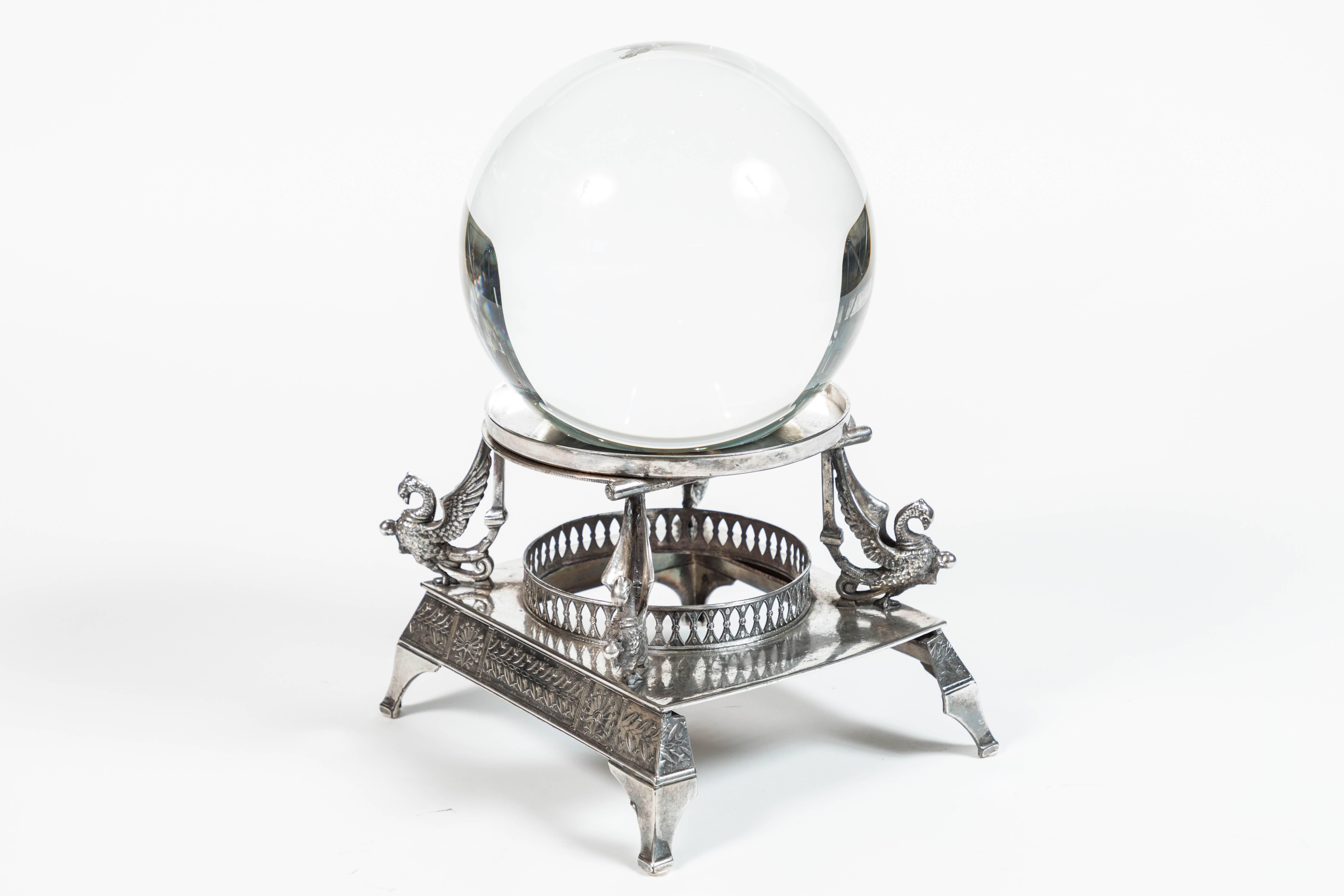 Large Vintage Crystal Ball On Antique Silverplate Base at 1stDibs ...