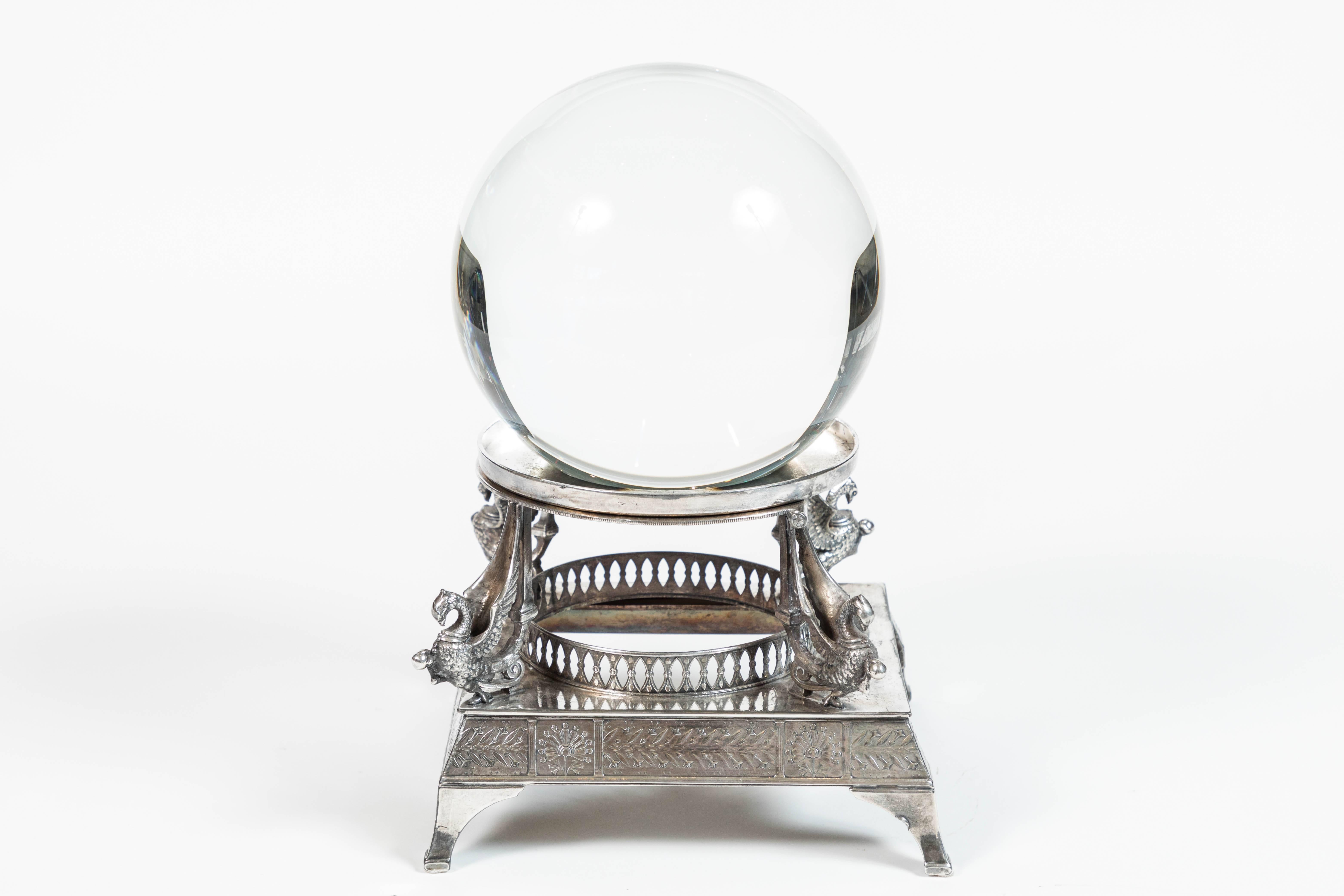 Large Vintage Crystal Ball On Antique Silverplate Base at 1stDibs ...