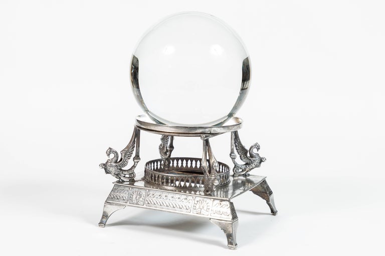 Large Vintage Crystal Ball On Antique Silverplate Base at 1stDibs