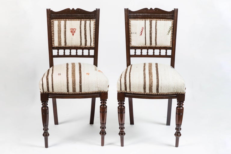 Set of Six Vintage Dining Chairs in Turkish Rug at 1stDibs